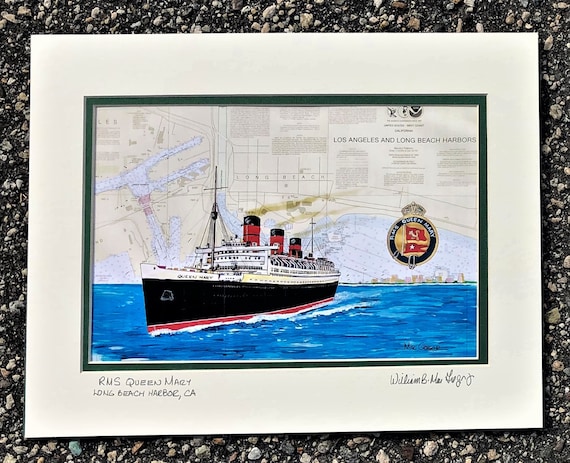 RMS QUEEN MARY Artistic Rendering Ship Poster, Cunard White Star Line ...