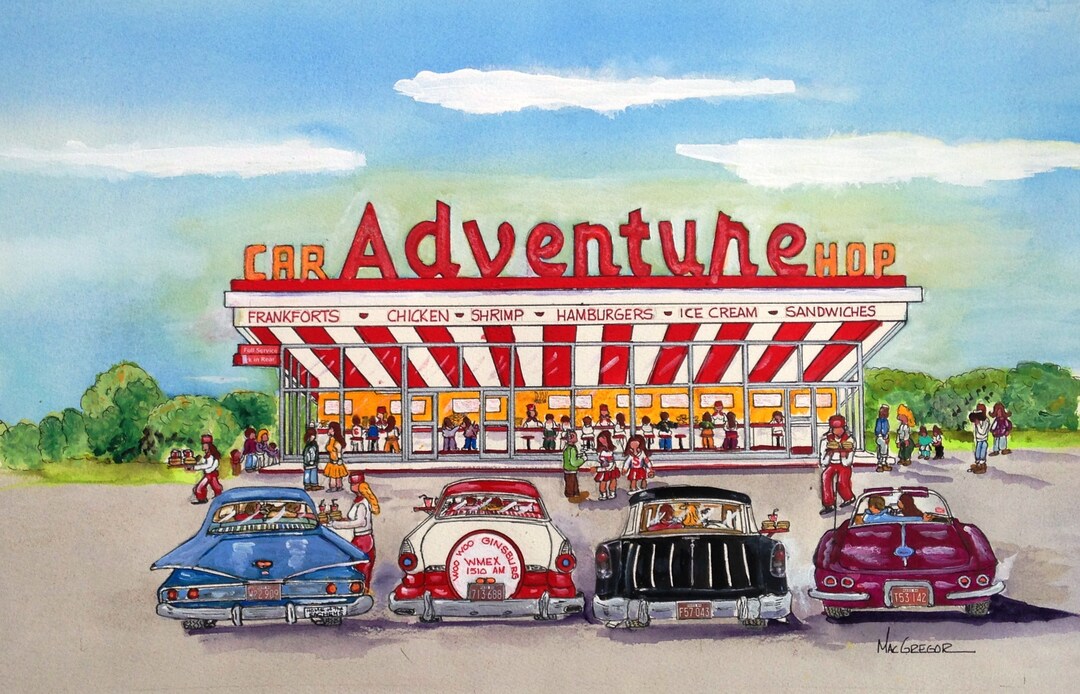 Adventure Car Hop Art Print Route 1 Saugus MA Woo Woo Ginsberg WMEX ...
