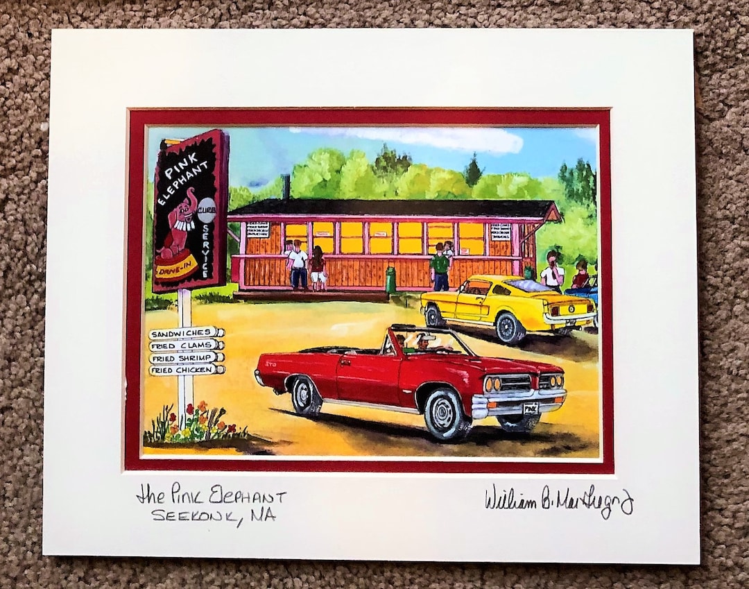 Pink Elephant Art Print 1960s Roadside Drive-in on Route 44 Seekonk MA ...