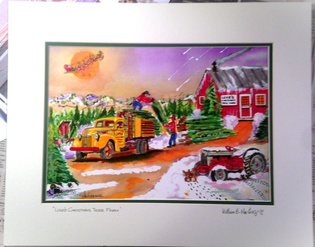Christmas Tree Farm Art Print Ford Truck 8N Tractor Trees Farmer Farm ...