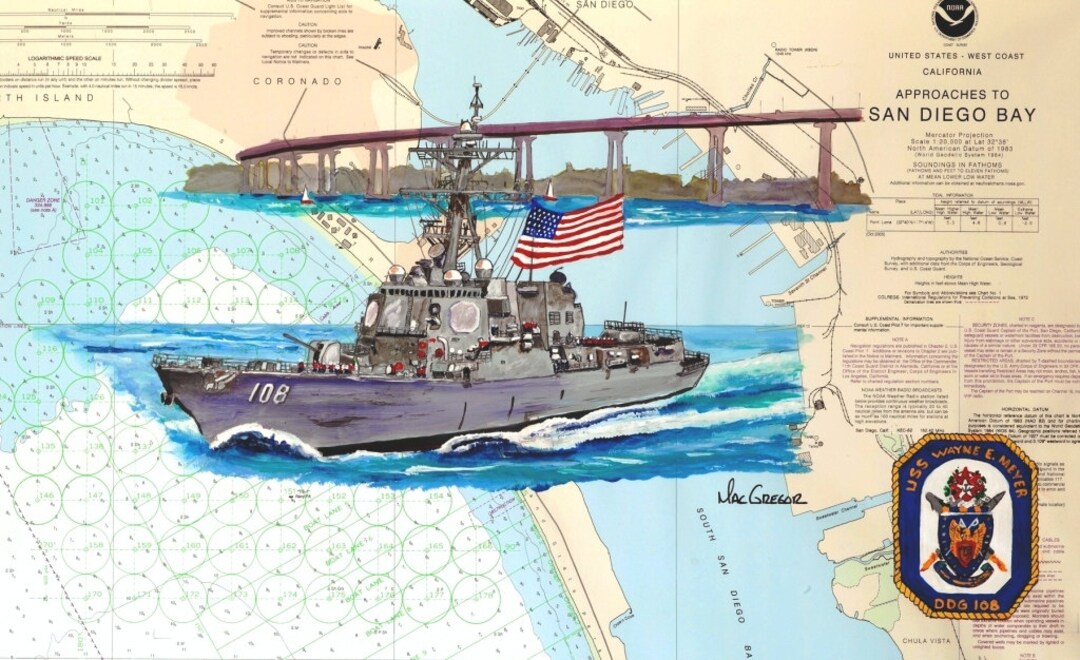 USS Wayne E. Meyer DDG-108 Art Print Map San Diego Naval Base Destroyer ...