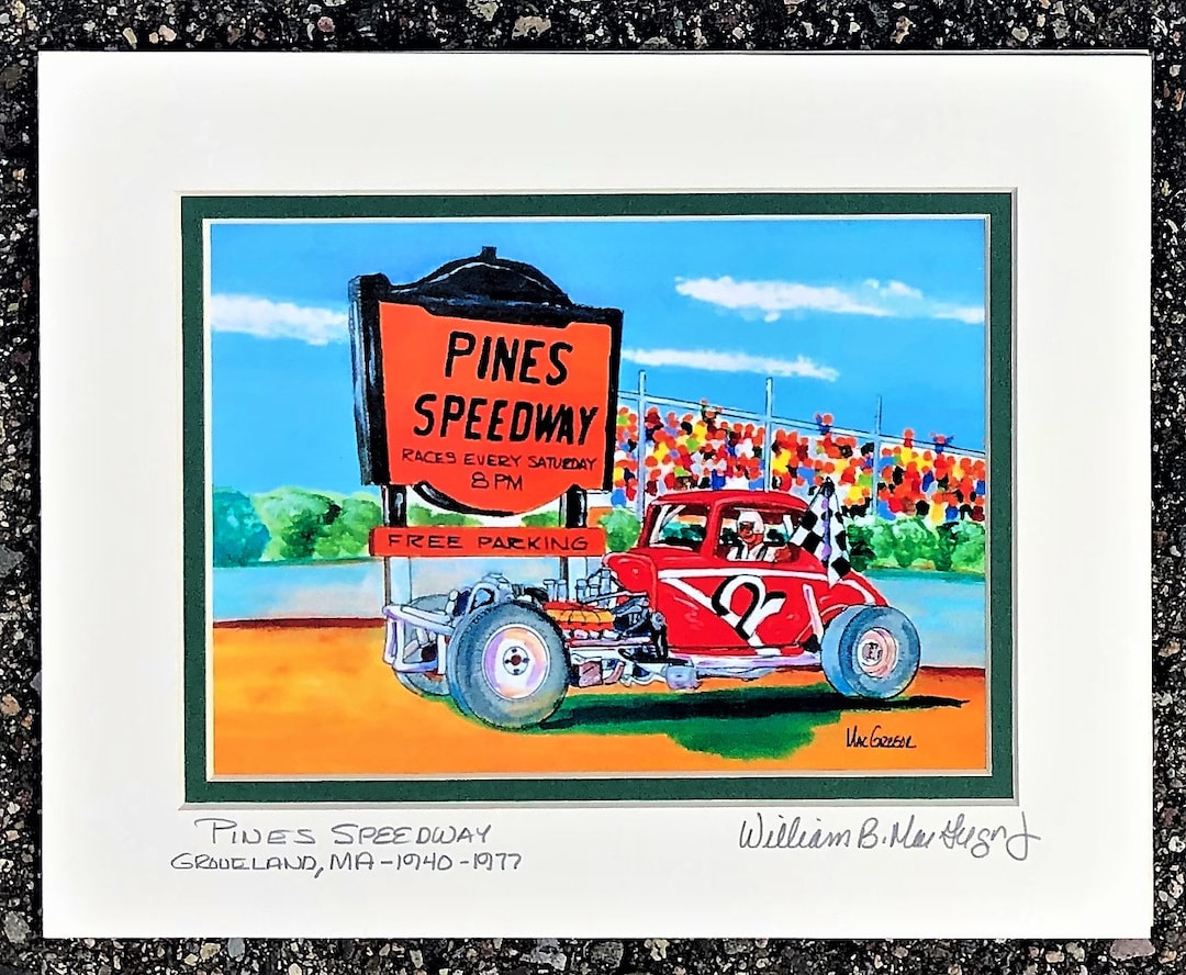 Pines Speedway Art Print Groveland, MA Don Mclaren Vintage Stock Car ...