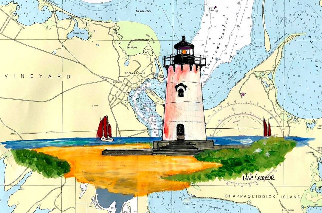 Edgartown Lighthouse Art Print Gift From Martha's Vineyard Island ...