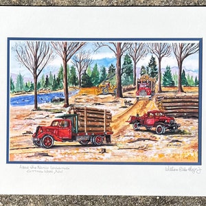 Logging Art Print Lumberjack & Timber Vintage Forestry Tree Cutting ...
