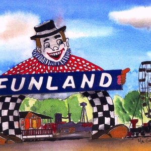 Jolly Chollys Funland Amusement Park Art Print - Jolly Cholly Clown Mr ...