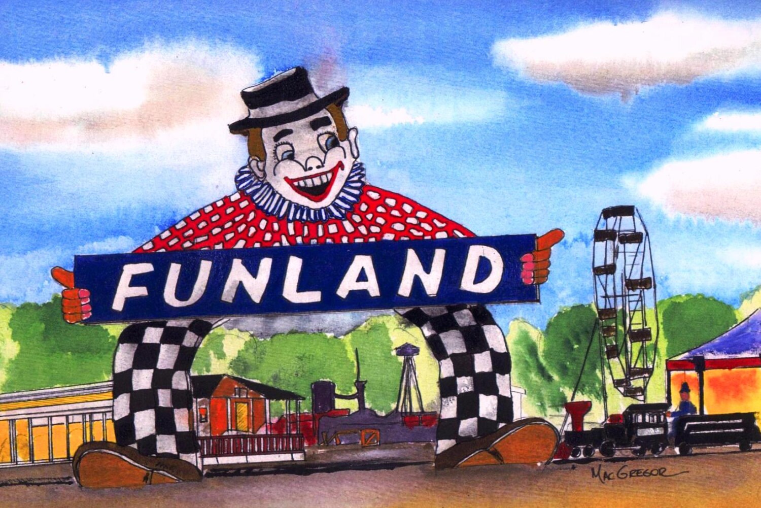 Jolly Chollys Funland Amusement Park Art Print - Jolly Cholly Clown Mr ...