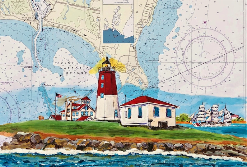 Point Judith Lighthouse Nautical Chart Art Print - Narragansett RI - US ...