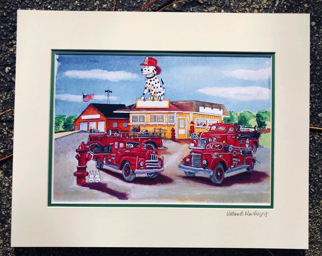 Fire Station Art Print - Your Name on Cafe Sign- Dalmation Dog - Coffee ...