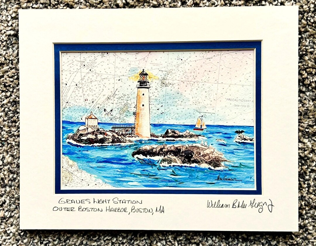 Graves Light Station Art Print Outer Boston Harbor MA Graves Lighthouse ...