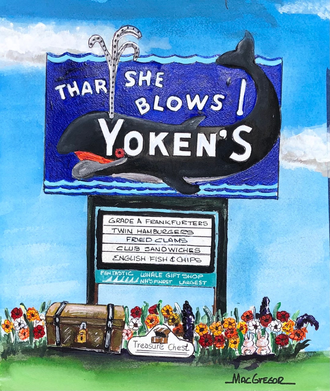 Yoken's Restaurant and Gift Shop Nostalgia Art Print Famous Whale Neon ...