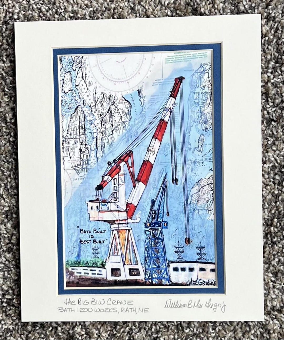 Bath Iron Work's Art Print Bath ME the Big BIW Crane Retirement Veteran ...