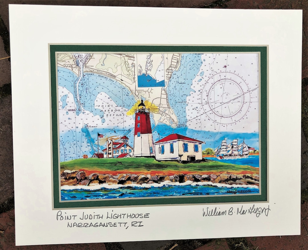 Point Judith Lighthouse Art Map - Narragansett, RI Rhode Island - Bay ...