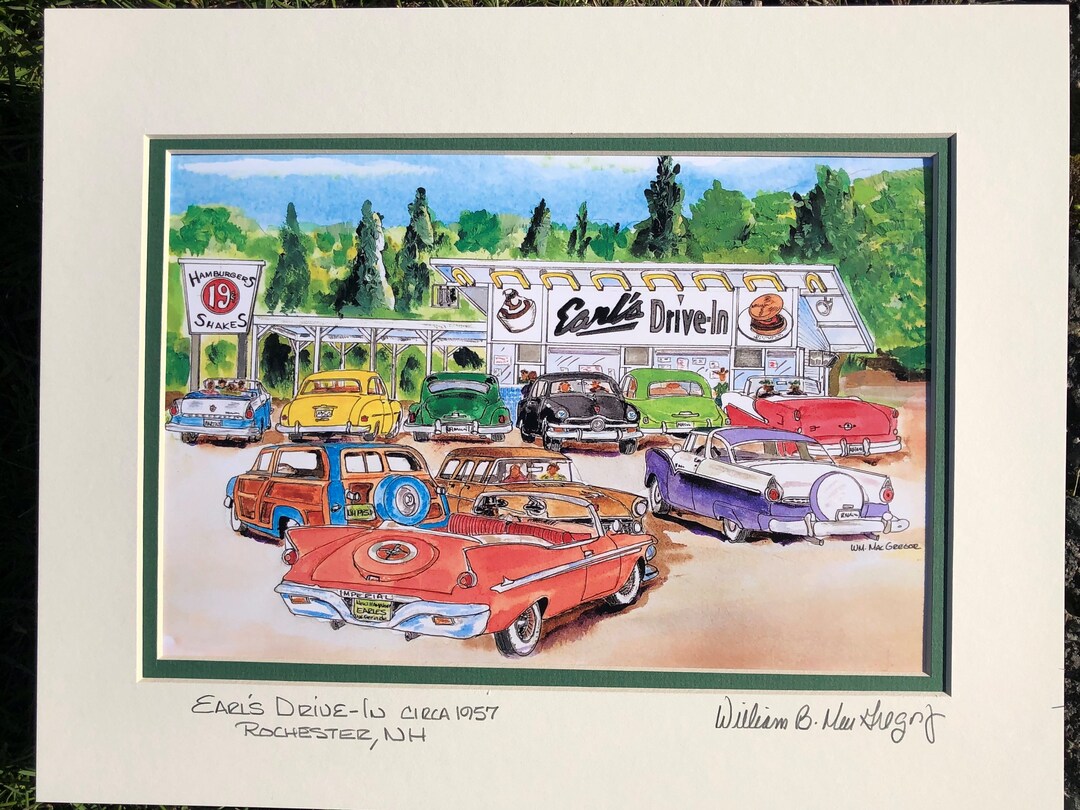 Earls Drive-in Art Print Rochester NH Roadside Carhop Restaurant Happy ...