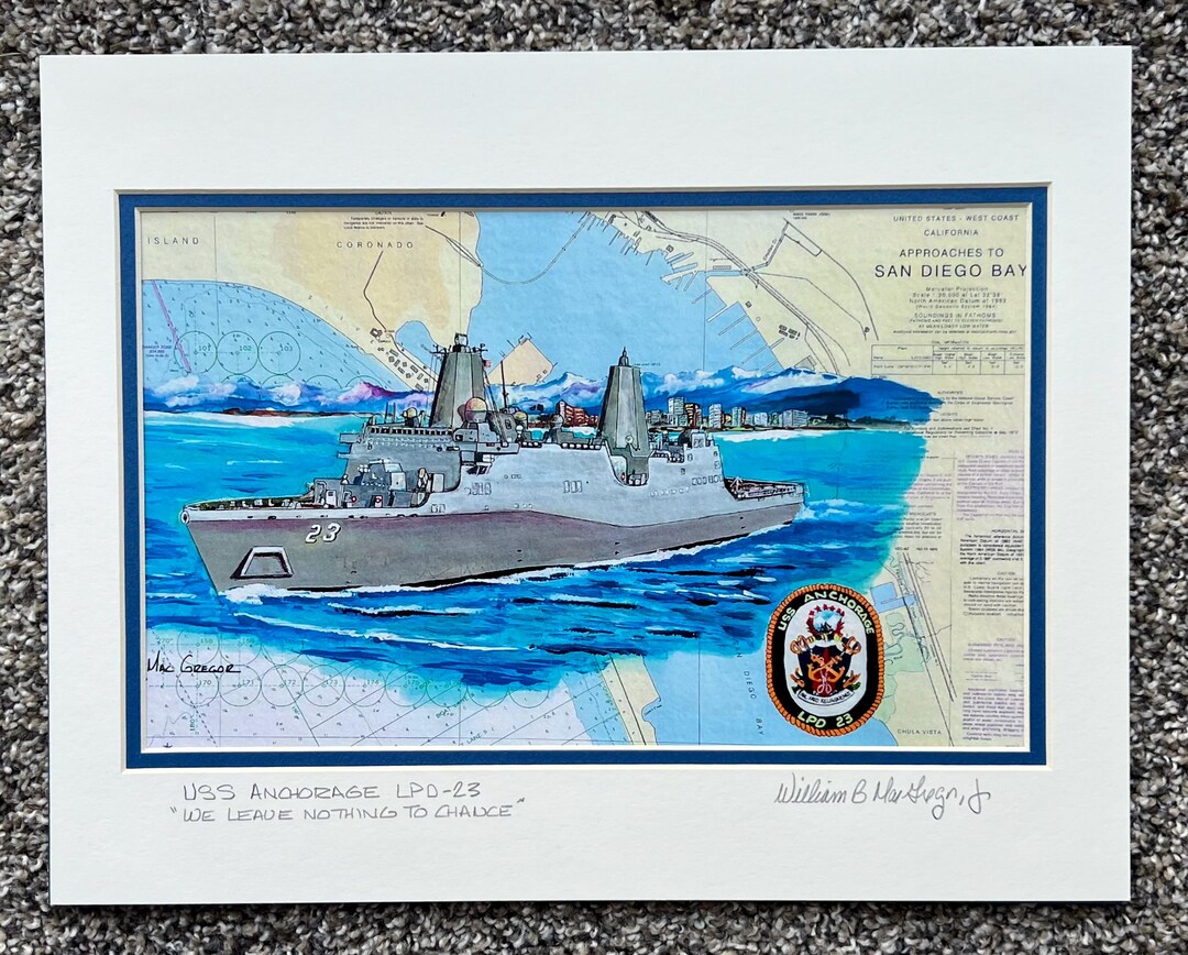 USS Anchorage LPD-23 Art Print Map San Diego Naval Base CA Us Navy Ship ...