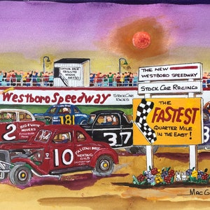 Westboro Speedway Art Print - Westboro MA History - Vintage Stock Car ...