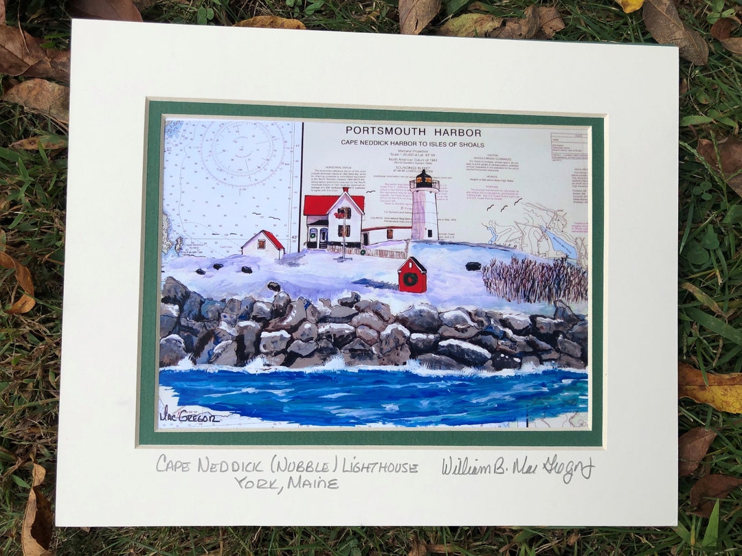 Cape Neddick Nubble Lighthouse Art Print York Maine ME Neddick Point ...