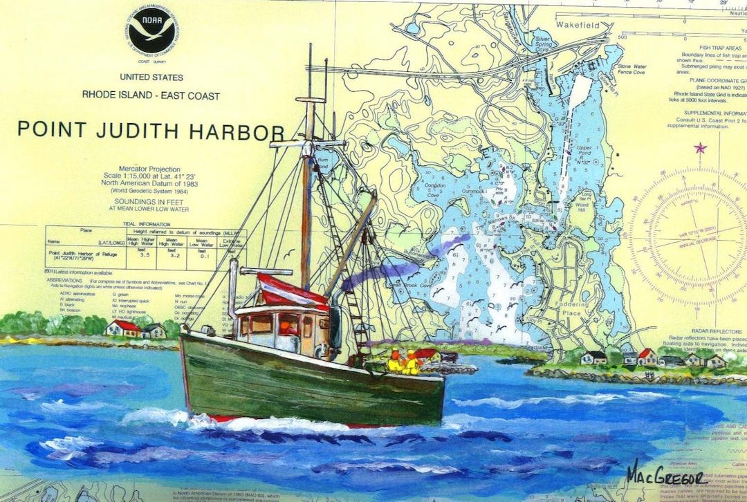 Point Judith Harbor Art Print Commercial Fishing Trawler Point Judith ...