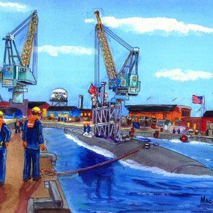 Norfolk Naval Shipyard Art Print Portsmouth VA USS Albany SSN-753 ...