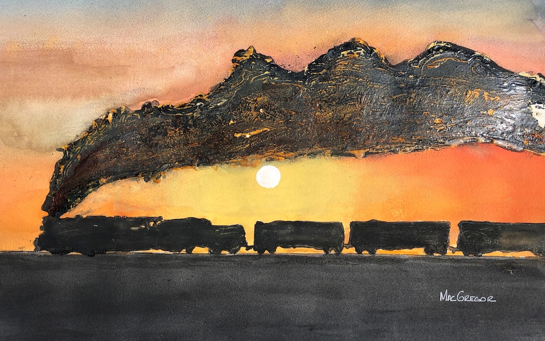 Railroad Freight Train Art Print Abstract Painting Coal Railroad Railway Locomotive Freight ...