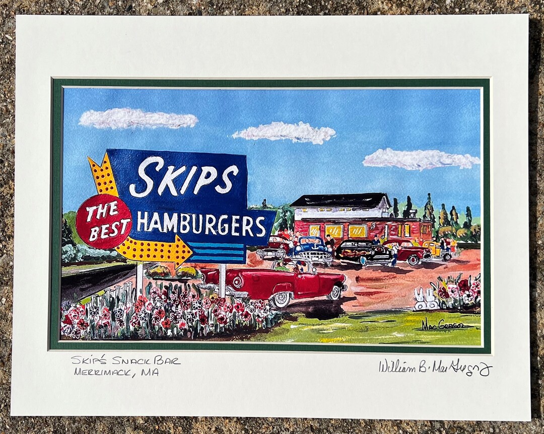 Skips Snack Bar Art Print Merrimac MA Roadside Diner Drive-in Carhop ...