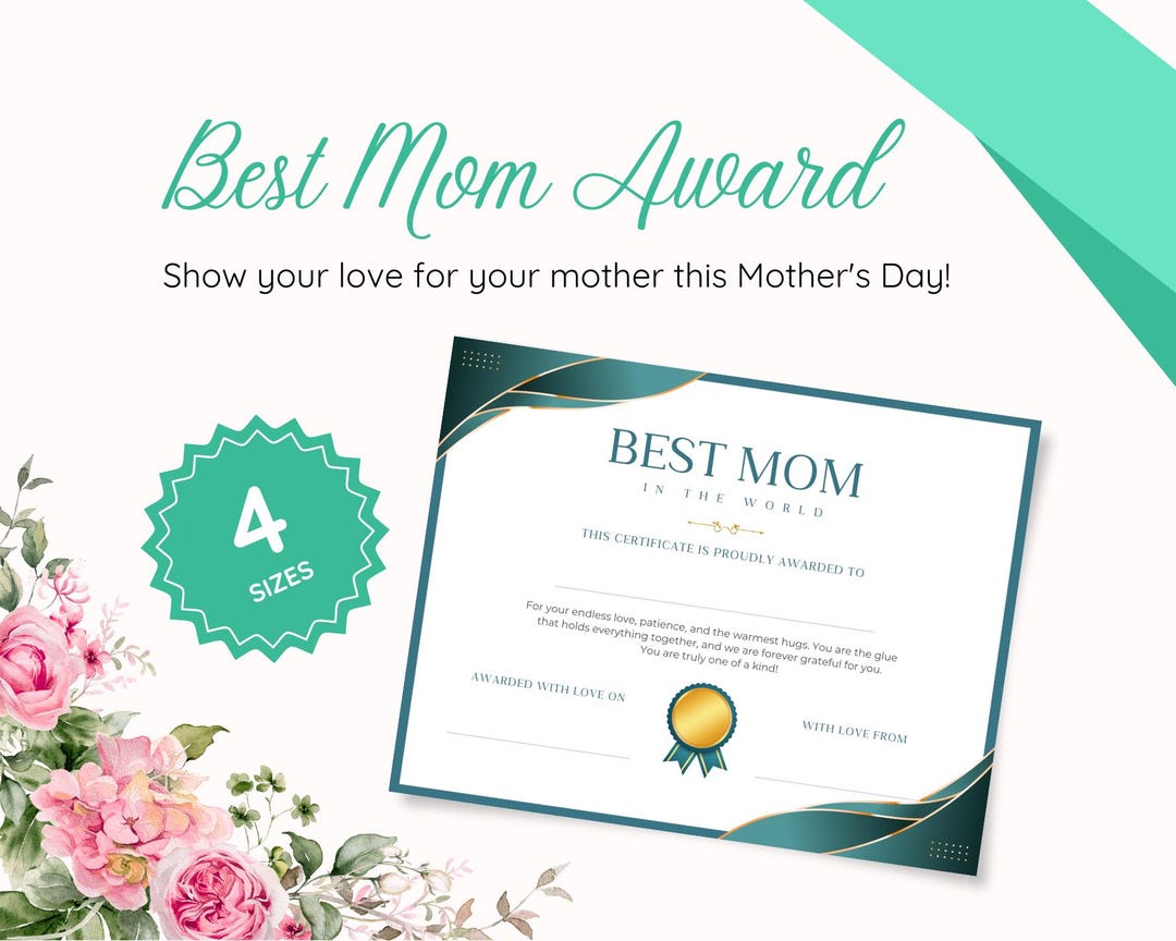Best Mom Award Printable | Mother's Day Certificate | Gift for Mum ...