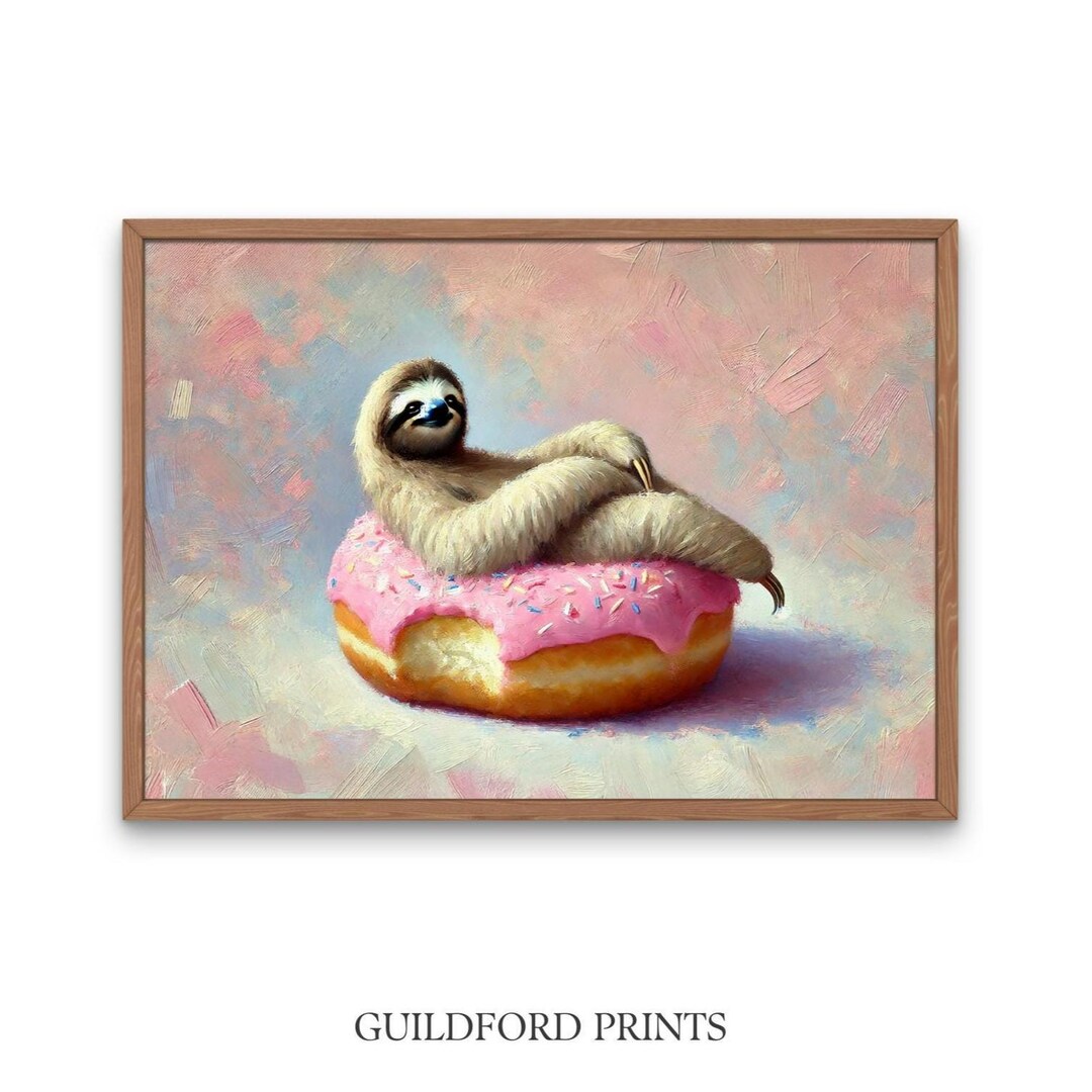 Cute Sloth Donut Wall Art PRINTABLE | Funny Animal Painting, Kitchen ...