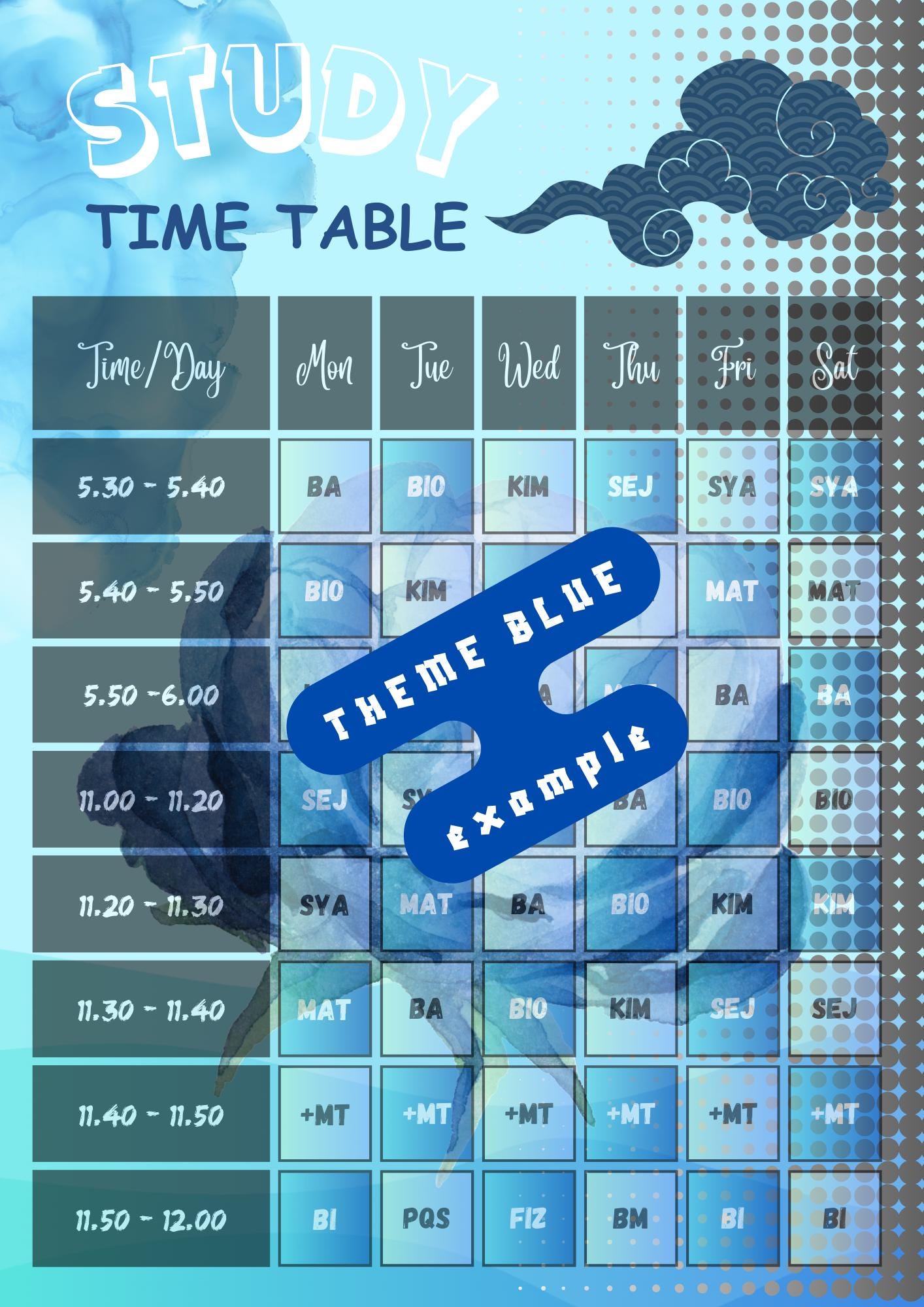 Custom Study Timetable | Theme : Blue | Personalized Study Planner | A4 ...