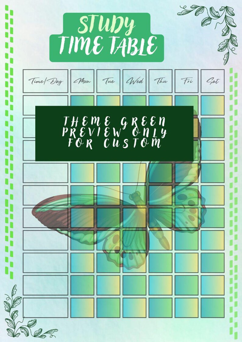 Custom Study Timetable | Theme : Green | Personalized Study Planner ...