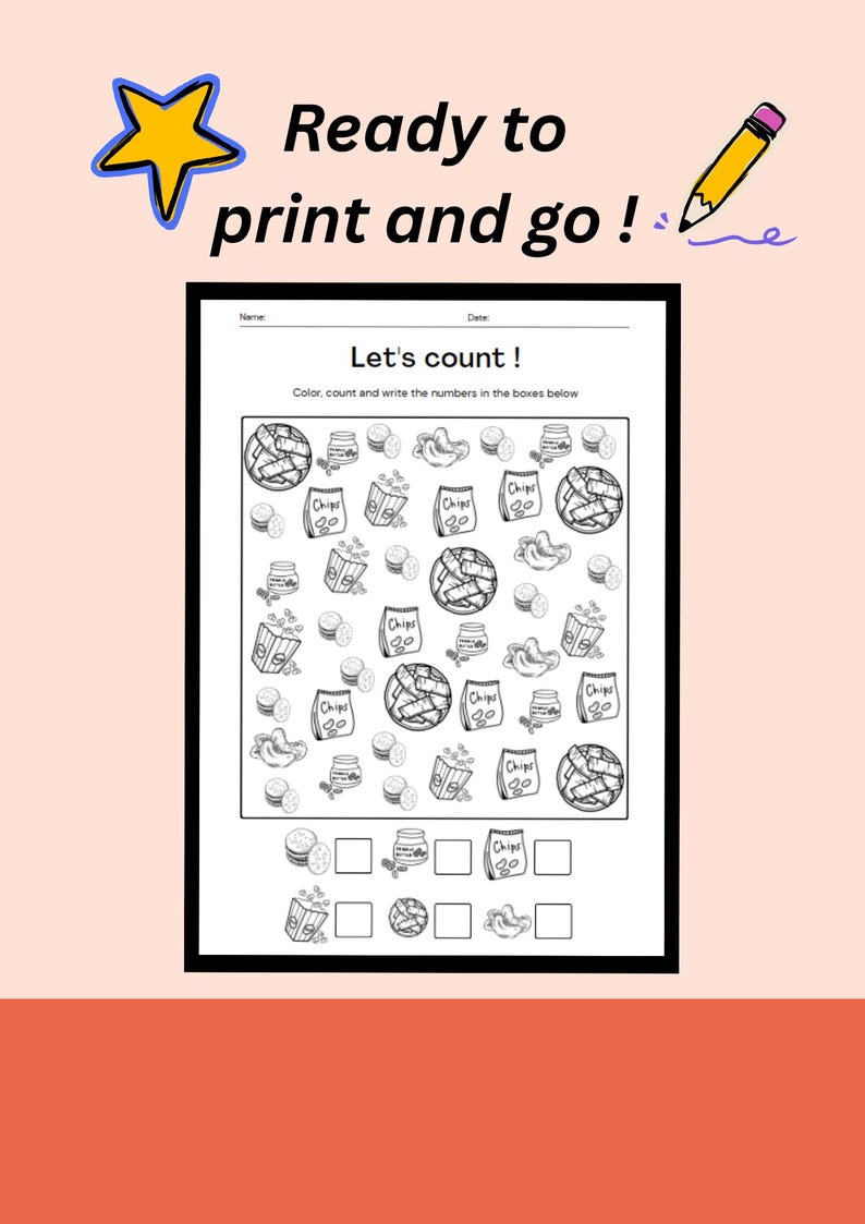 Let's Count - English Worksheet for Kid - Kindergarden - Etsy