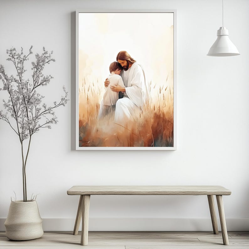 Divine Embrace - Jesus and Boy Digital Art, Christian Wall Decor, LDS ...