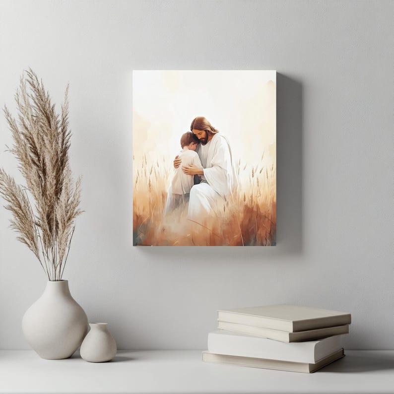 Divine Embrace - Jesus and Boy Digital Art, Christian Wall Decor, LDS ...
