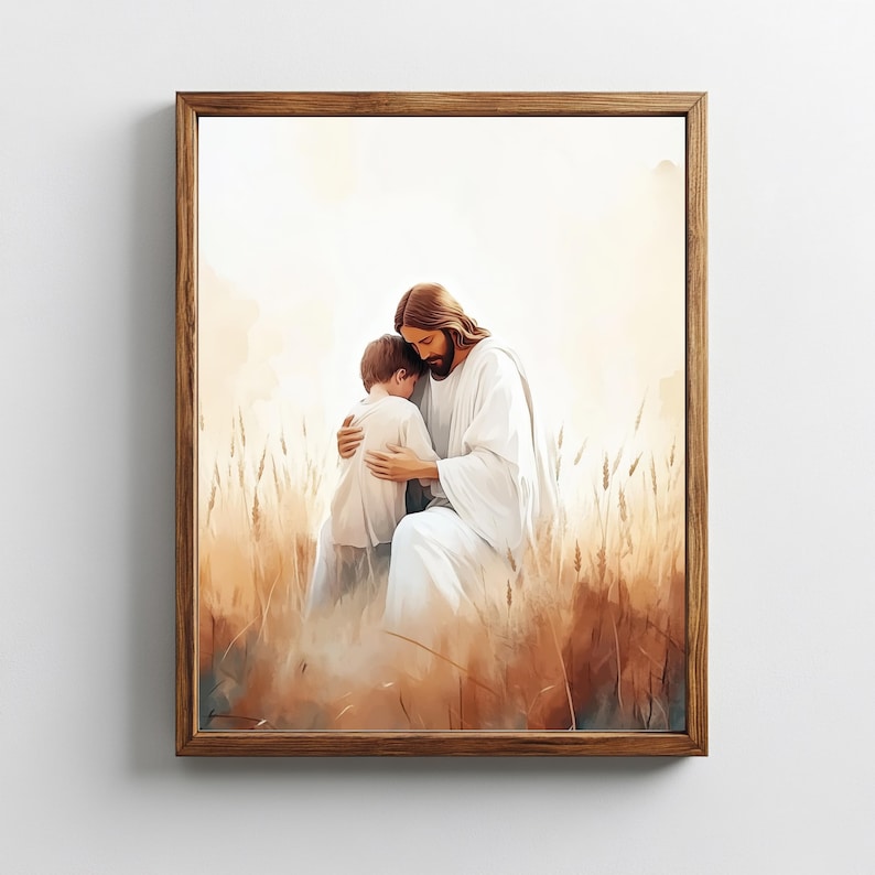 Divine Embrace - Jesus and Boy Digital Art, Christian Wall Decor, LDS ...