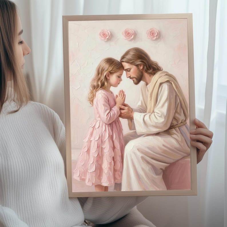 Jesus Praying With Child Pink Roses Christian Print Gentle Faith Decor ...