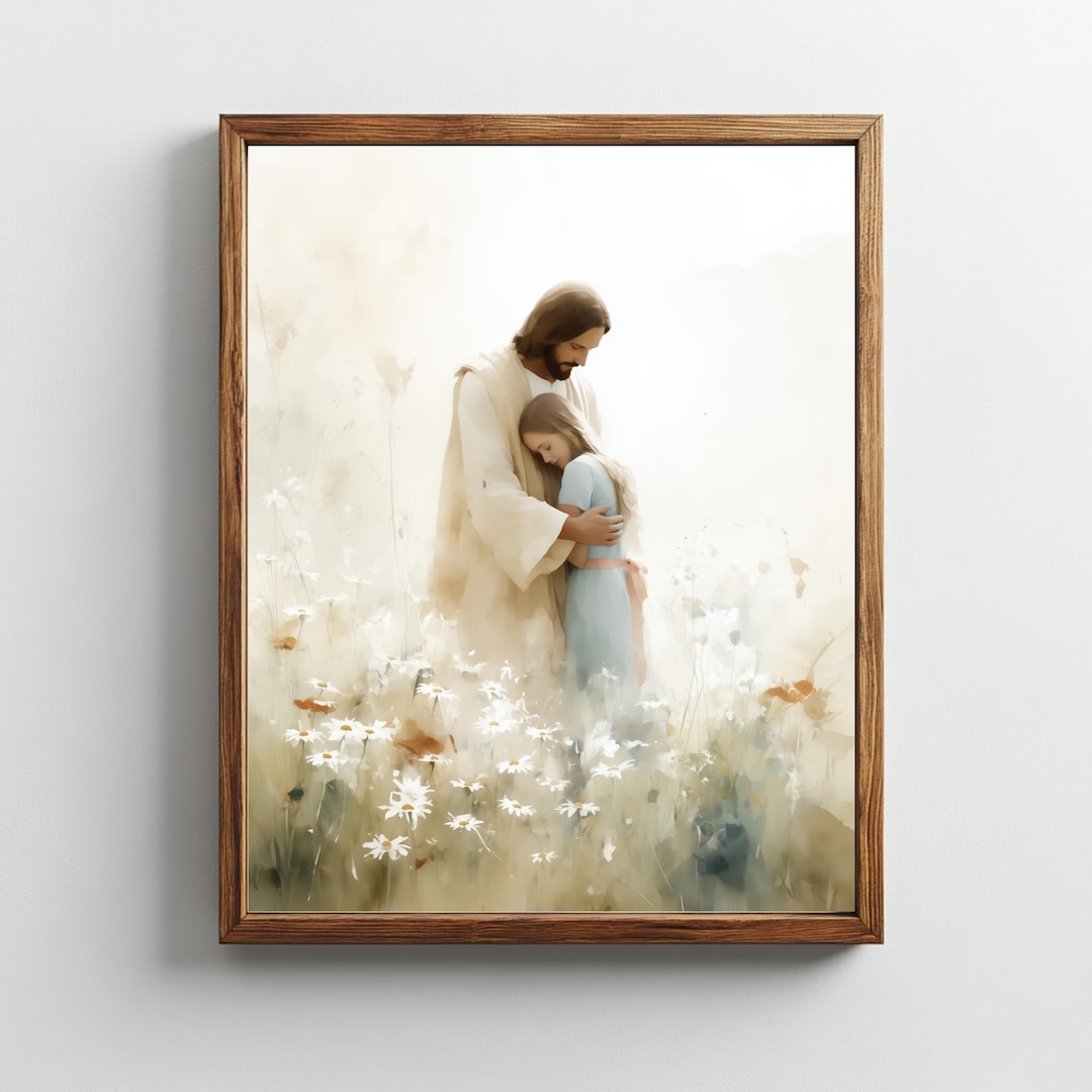Divine Embrace – Jesus Hugging Child Wall Art Print, Christian Faith ...