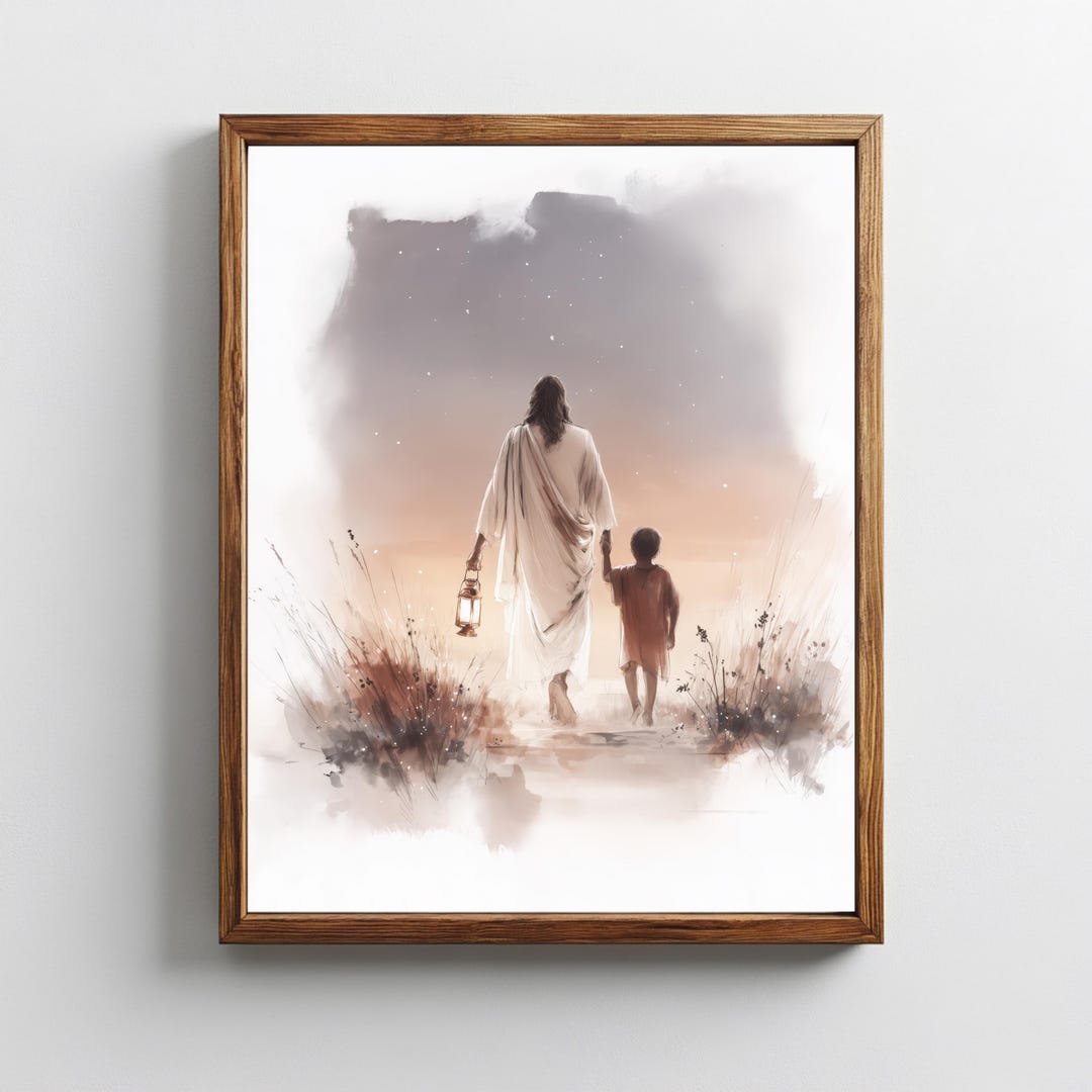 Guided by the Light - Jesus and Child Printable Art, Peaceful Christian ...