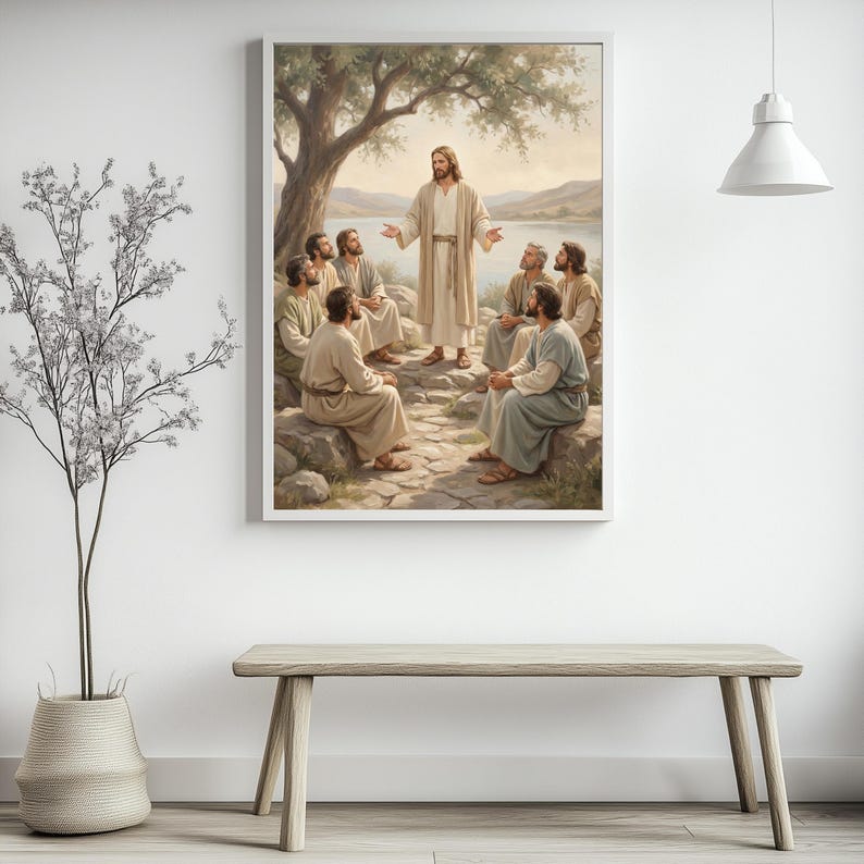 Jesus Teaching Disciples Christian Print Inspirational Bible Wall Art ...