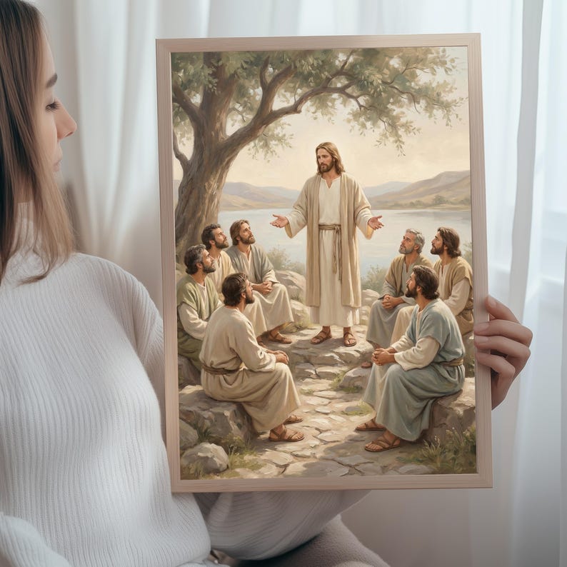 Jesus Teaching Disciples Christian Print Inspirational Bible Wall Art ...