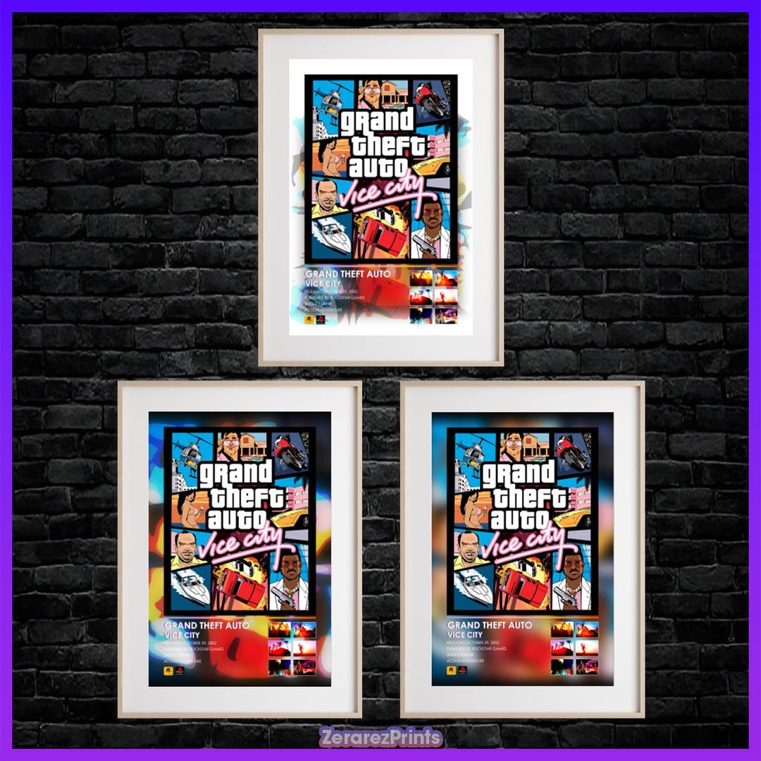 Grand Theft Auto Vice City GTA Vice City (3 PRINT Poster Collection ...