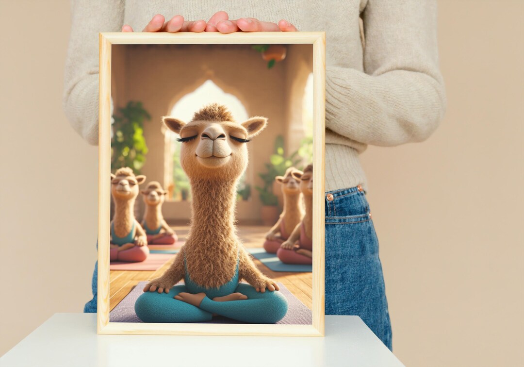 Llama Yoga Print – Pixar-style Animal Wall Art, Calm Zen Llama ...