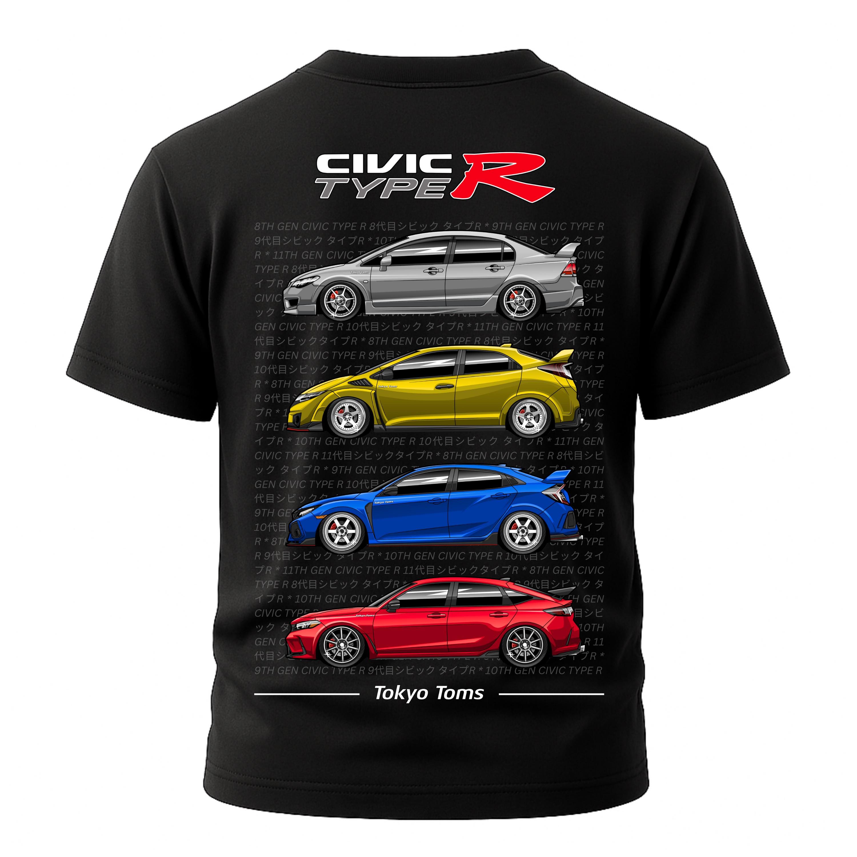 Honda Civic Type R T-shirt - Civic Generations Tee, JDM Shirt, FK8 Type ...