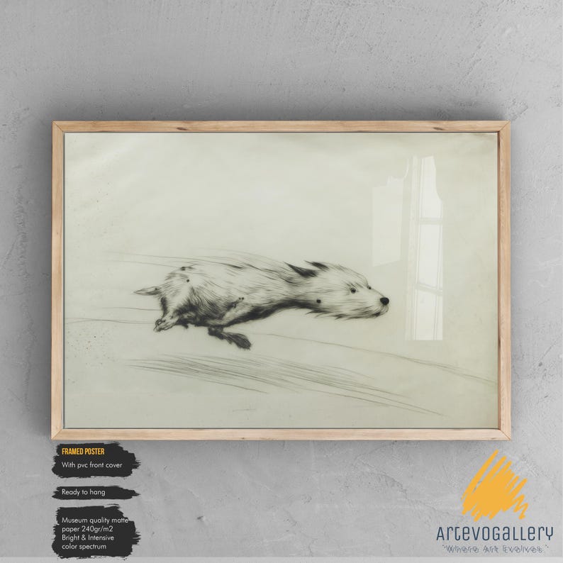 Dog With Zoomies Art Print - Minimal Dog Sketch Poster - Etsy