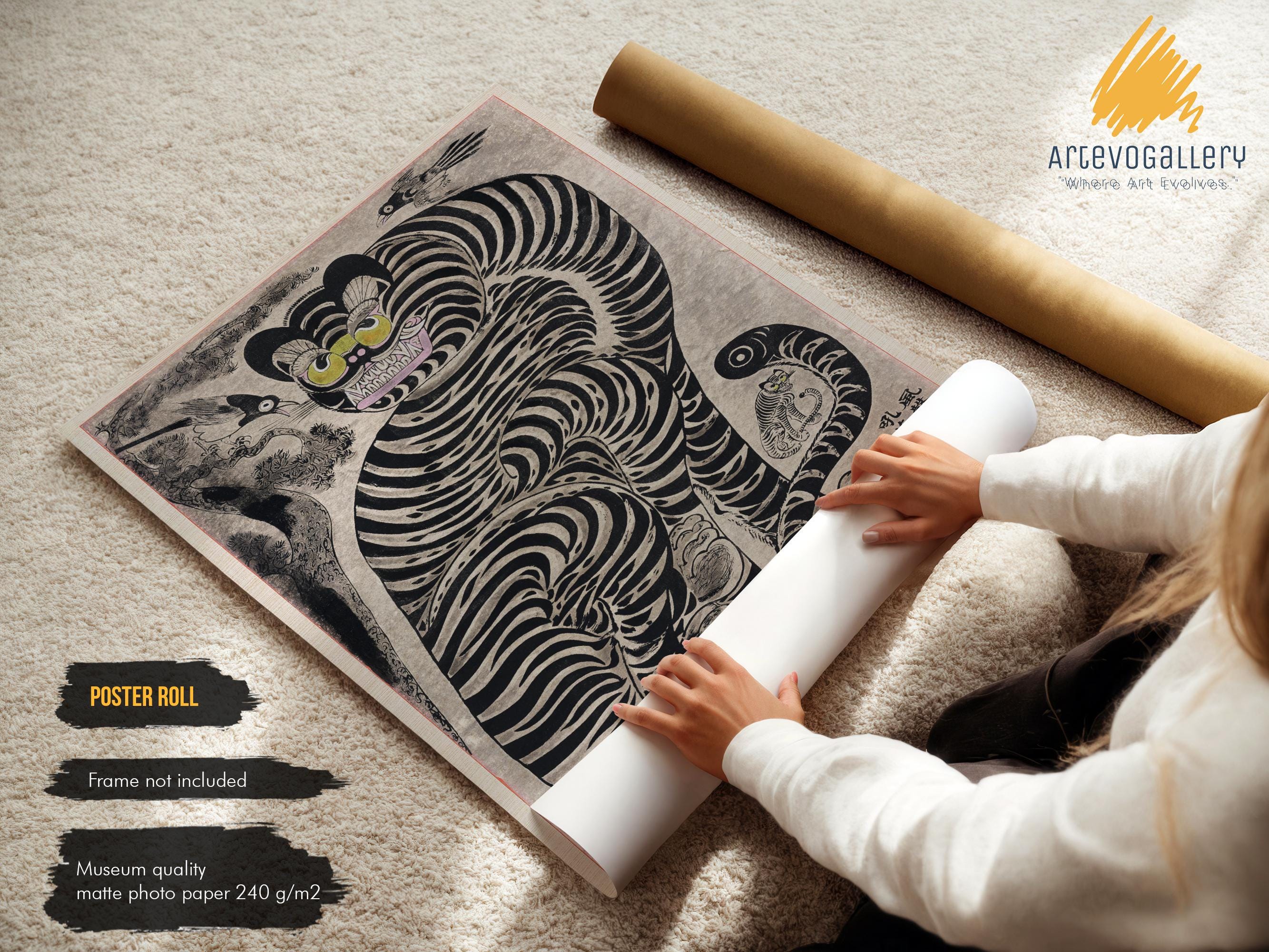 Vintage Japanese Talismanic Tiger Wall Art, Japanese Wall Art Print ...