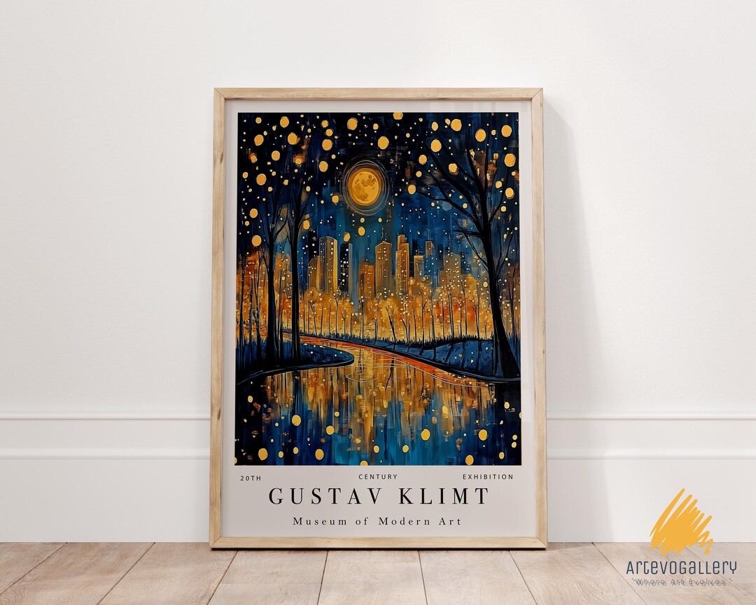 Gustav Klimt Night City Lights Poster, Gustav Klimt Painting, Landscape ...