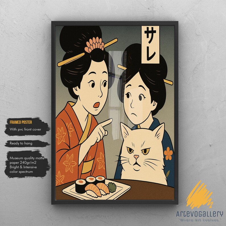 Japanese Woman Yelling at Cat Ukiyo-e Print: Funny Meme Art - Etsy