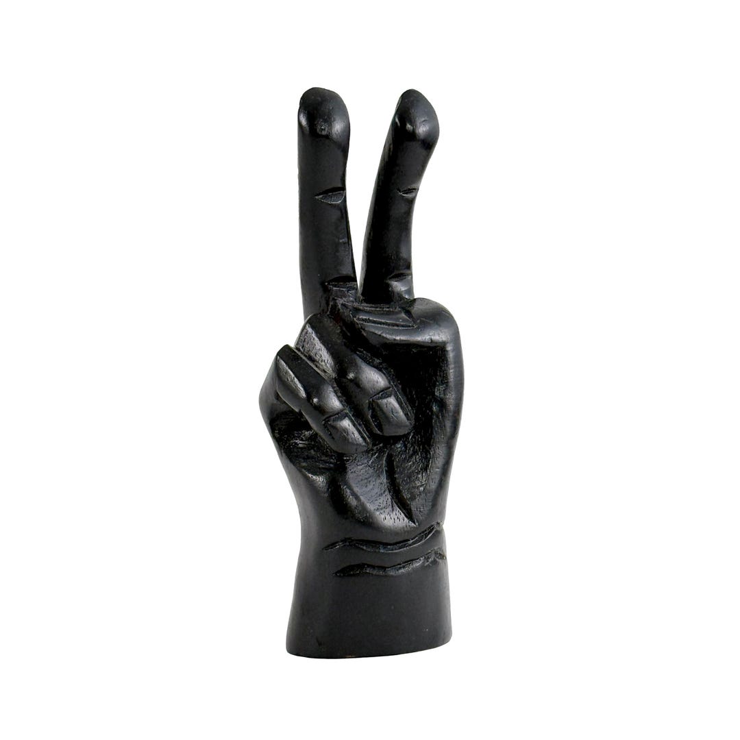 Vintage 1970s 6" Black Carved Wood Hand Peace Sign - Etsy