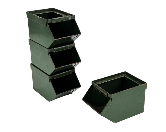 Vintage 1960s Industrial Stackbin No. 00 Green Metal Modular Stacking ...