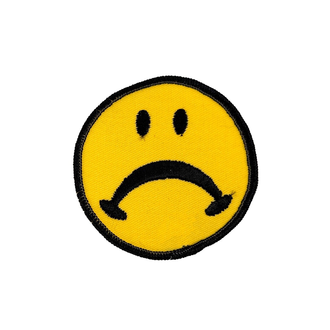 Vintage 1970s Deadstock Sad Face Patch Iron-on 3 Inch Yellow & Black ...