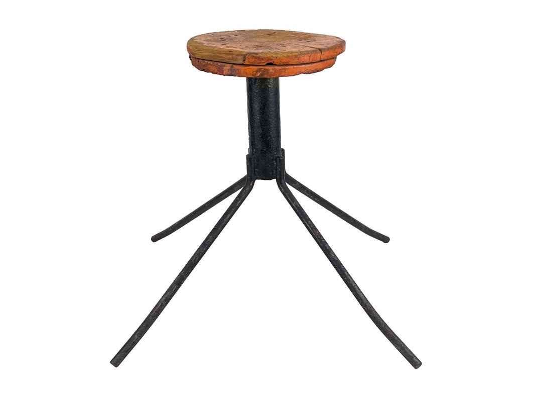 Vintage 1950s Handmade Welded Industrial Orange & Black Shop Stool - Etsy