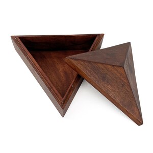 Vintage 1960s 10.5 Handcrafted Geometric Pyramid Triangular Wood Lidded ...