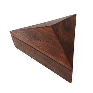 Vintage 1960s 10.5 Handcrafted Geometric Pyramid Triangular Wood Lidded ...